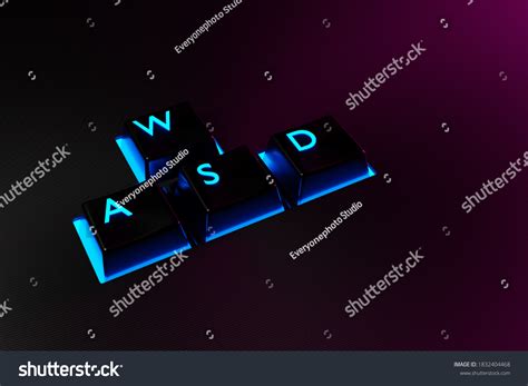 3d Illustration Keyboard Buttons Wasd Neon Stock Illustration