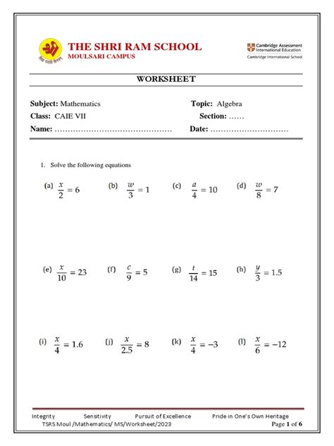 Revision Algebra Pdf