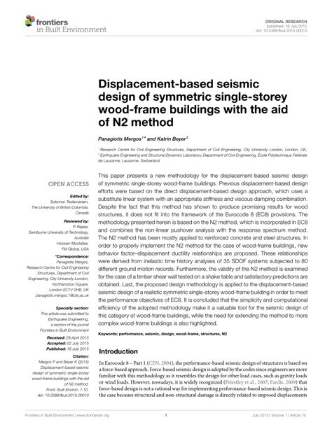 Pdf Displacement Based Seismic Design Of Symmetric Single Storey Wood
