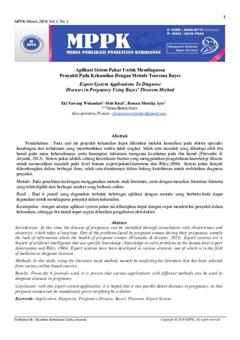 Pdf Aplikasi Sistem Pakar Untuk Mendiagnosa Penyakit Pada Kehamilan