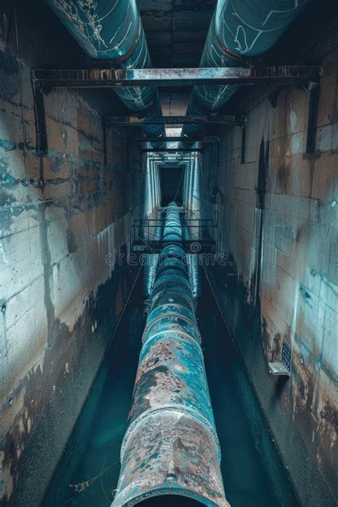 Long Pipe Is Shown In Tunnel With Water Running Through It Stock Image Image Of Underground