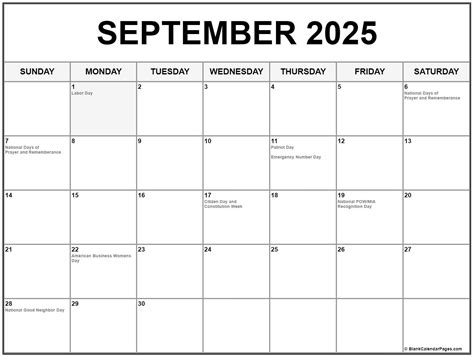 September 2025 Calendar With Federal Holidays Calendar 2025