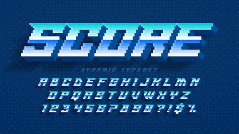 8비트 게임과 같은 역동적인 픽셀 알파벳 디자인 고대비 및 선명한 복고풍 미래형 쉬운 견본 색상 제어 크기 조정 효과 프리미엄 벡터