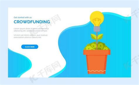 众筹主页由带灯泡和美元的金钱植物、带硬币的树、投资或捐赠平台、商业技术载体装饰。背景图片免费下载海报banner高清大图千库网图片编号