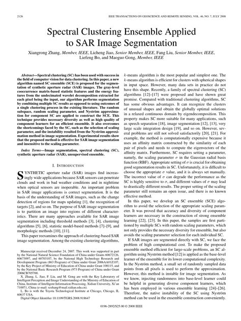 Pdf Spectral Clustering Ensemble Applied To Sar Image Segmentation