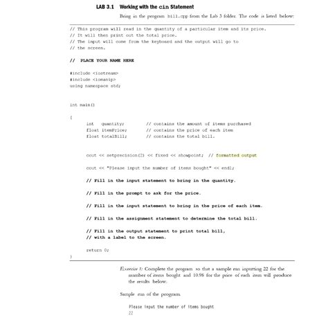 Solved Lab 31 Working With The Cin Statement Bring In The