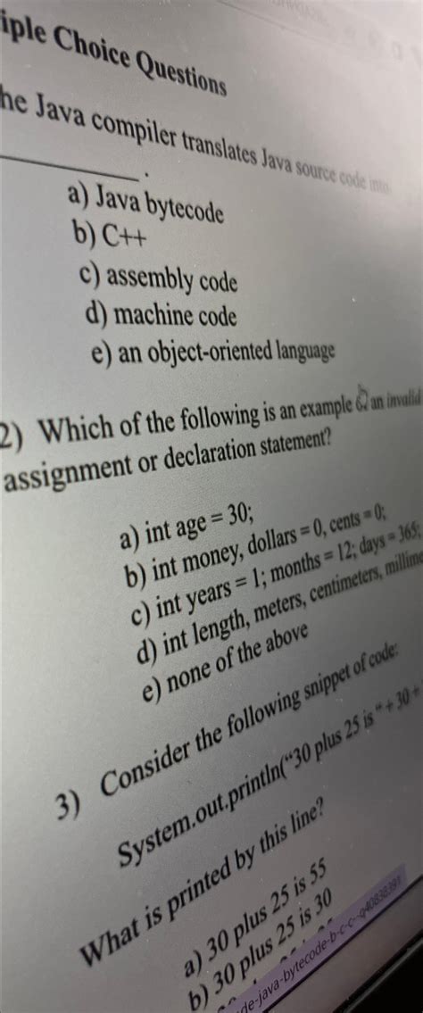 Solved Iple Choice Questionshe Java Compiler Translates Java