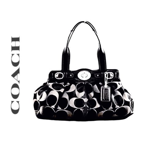 Coach Signature Garnet Blk Jacquard Print Handbag Gem