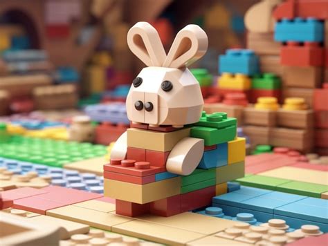 Premium Photo A Lego Rabbit Is Sitting On A Colorful Table With