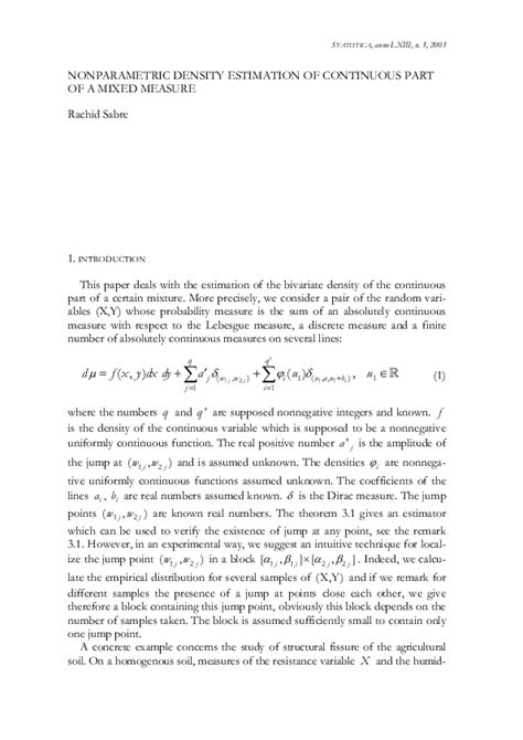 Pdf Nonparametric Density Estimation Of Continuous Part Of A Mixed Measure