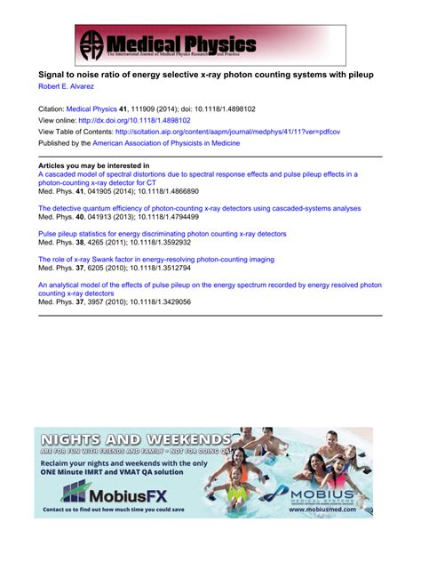 Pdf Signal To Noise Ratio Of Energy Selective X Ray Photon Counting Systems With Pileup