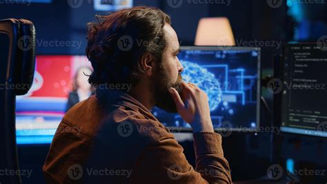 Computer Scientist Writes Code On Pc To Visualize Artificial Intelligence Neural Networks
