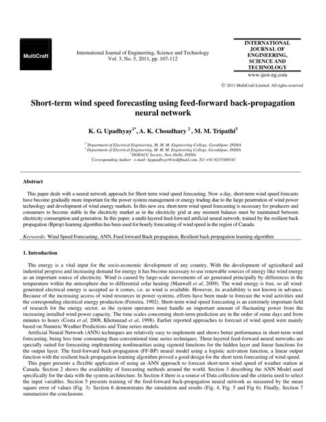 Pdf Short Term Wind Speed Forecasting Using Geed Forward Back