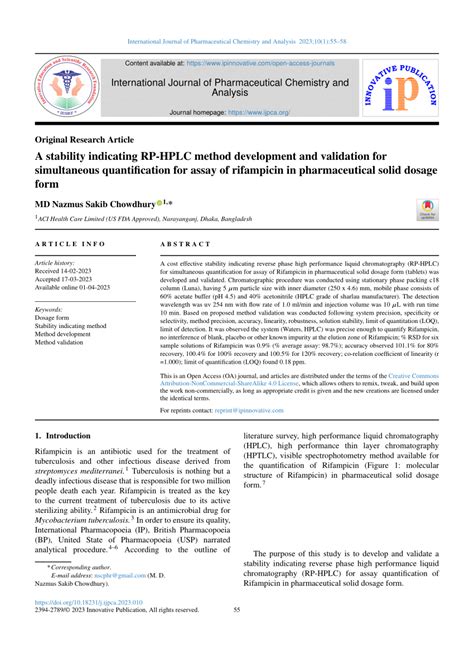PDF A Stability Indicating RP HPLC Method Development And Validation For Simultaneous