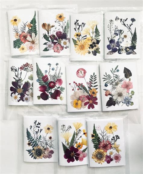Pressed Flower Print Cards Customizable Greeting Card Folded