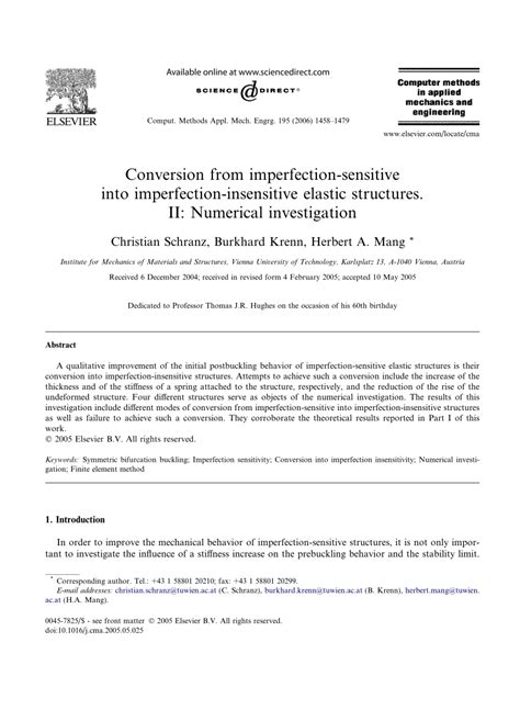 Pdf Conversion From Imperfection Sensitive Into Imperfection Insensitive Elastic Structures