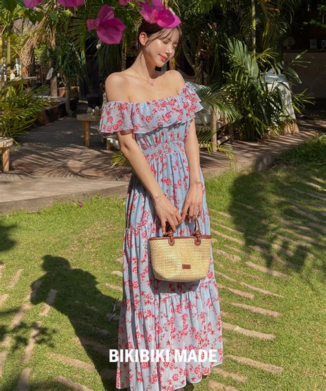 비키비키 Made2 Way 캐롤라인 원피스 부유방 커버 오프숄더 밴딩 롱 맥시 민소매 신혼여행 비치원피스 비치웨어 투웨이