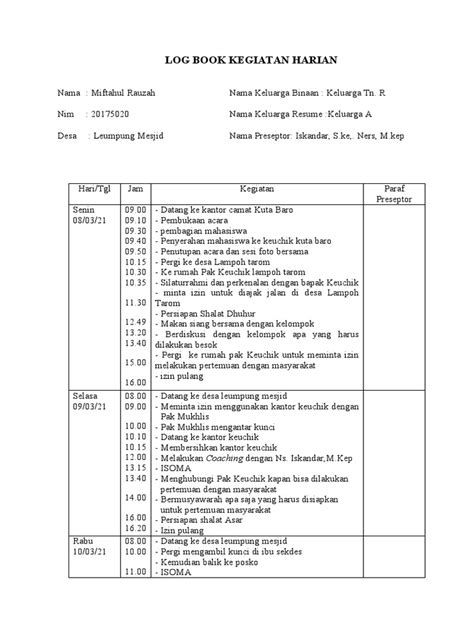 Log Book Kegiatan Harian Pdf