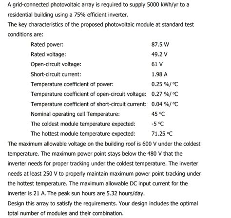 A Grid Connected Photovoltaic Array Is Required To