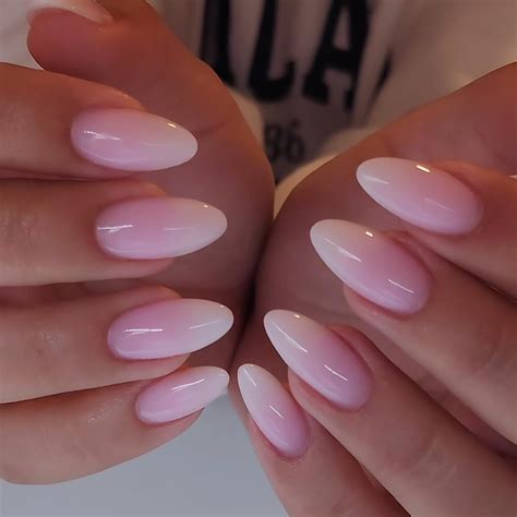 Tyuimhx Pink White Gradient Press On Nails Medium Almond