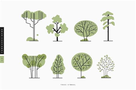 Premium Vector Side View Set Of Green Graphics Trees Elements Outline