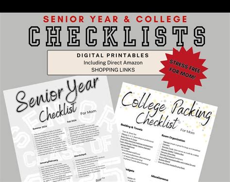 2026 Senior Year Checklist College Packing Checklist Bundle Senior