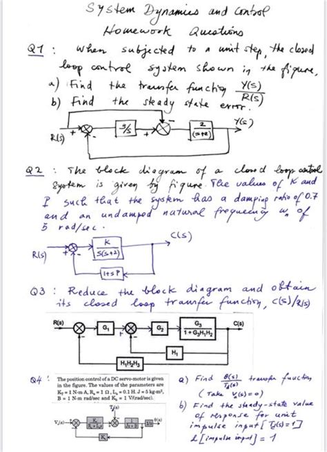 Solved System Dynamics And Control Homework Questions Q1