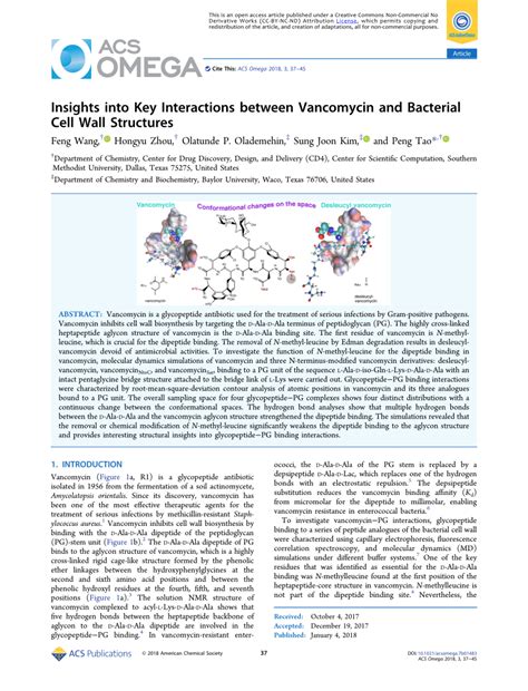 Pdf Insights Into Key Interactions Between Vancomycin And Bacterial Cell Wall Structures