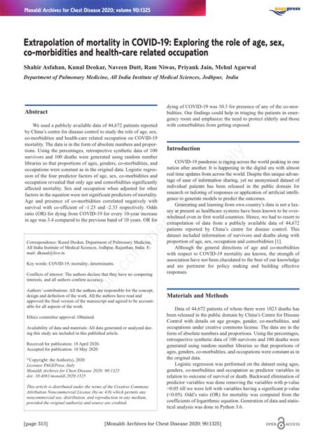 Pdf Extrapolation Of Mortality In Covid 19 Exploring The Role Of Age Pdf Extrapolation Of Mortality In Covid 19 Exploring The Role Of Age
