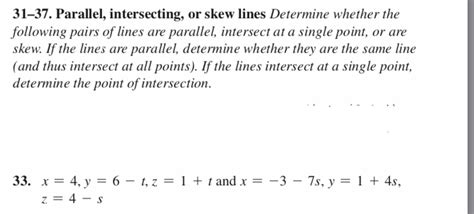 solved 31 37 parallel intersecting or skew lines