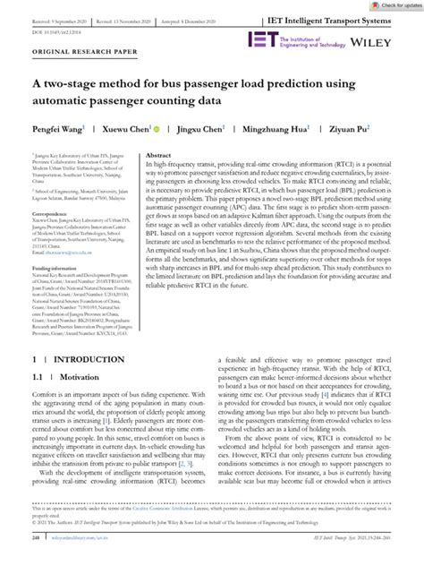 Iet Intelligent Trans Sys 2021 Wang A Two‐stage Method For Bus Passenger Load Prediction