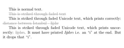 Strikeout Strikethrough St Command Drops The Unicode Letters Tex