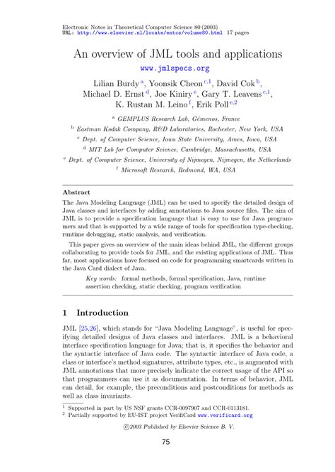 PDF An Overview Of JML Tools And Applications1