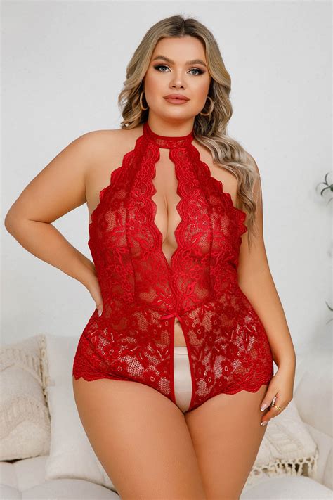 Plus Size Racy Lace Teddy Plus Size Red Lingerie