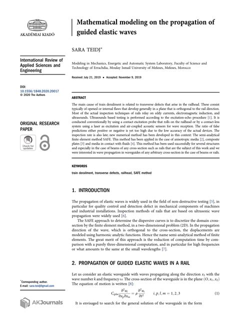 Pdf Mathematical Modeling On The Propagation Of Guided Elastic Waves