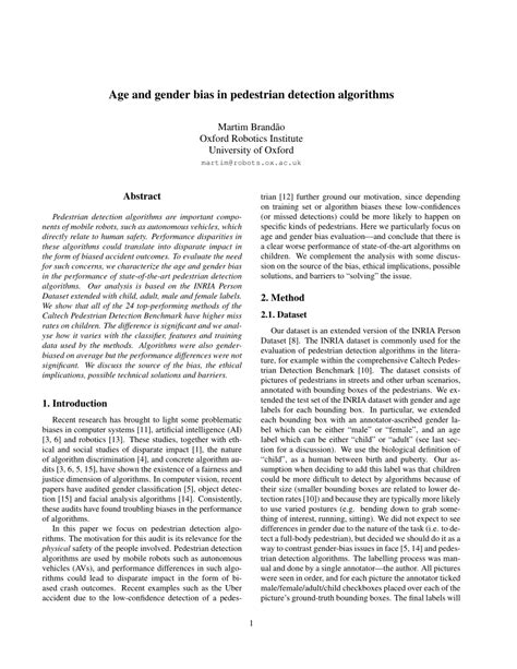Pdf Age And Gender Bias In Pedestrian Detection Algorithms