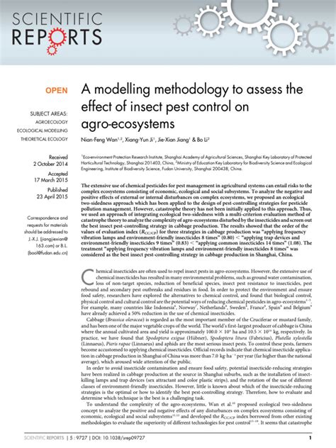 A Modelling Methodologi To Access The Effect Of Insect Pest Control On Agro Ecosystem 2015 Pdf