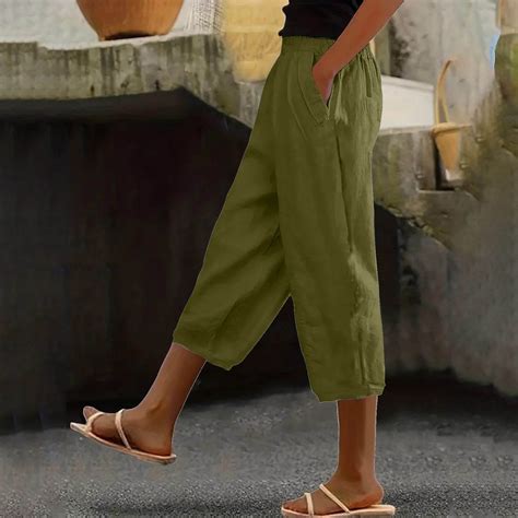 Cloise Womens Capris With Pockets Stretch Wide Leg Pants Elastic High