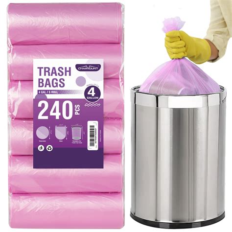 Charmount Pink Small Trash Bags 4 Gallon Bathroom Garbage Can Liners Unscented 240 Counts
