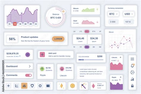 User Interface Elements Set For Cryptocurrency Mobile App Kit Template With Hud Diagrams