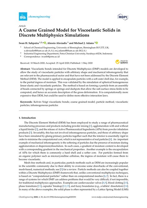 Pdf A Coarse Grained Model For Viscoelastic Solids In Discrete Multiphysics Simulations
