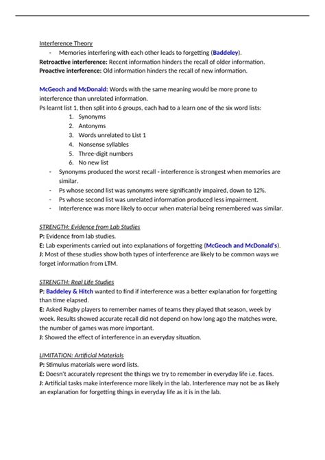 summary aqa a level psychology paper 1 memory interference as an
