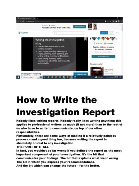 How To Write The Investigation Report Pdf