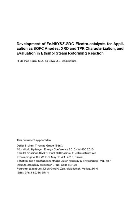Pdf Development Of Feniyszgdc Electrocatalysts For Application As