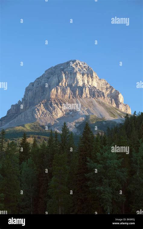 Crowsnest Mountain At Sunrise Crowsnest Pass Alberta Canada Stock