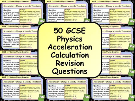 £1 Only 50 Gcse Physics Science Acceleration Calculation Revision Questions Teaching Resources