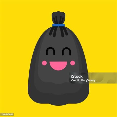 쓰레기 봉투 가와이이 만화 쓰레기 검은 자루 귀여운 벡터 일러스트레이션 이모티콘에 대한 스톡 벡터 아트 및 기타 이미지 이모티콘 재활용 가득 찬 Istock