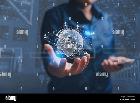 Big Data Analytics And Business Intelligence Concept Business Person Holding Global Network