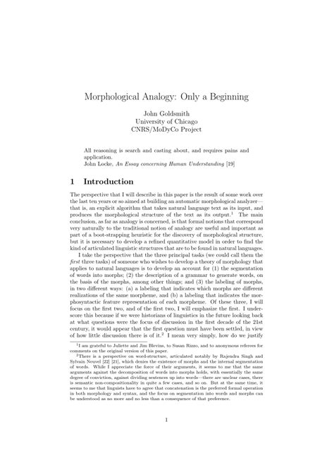 Pdf Morphological Analogy Only A Beginning