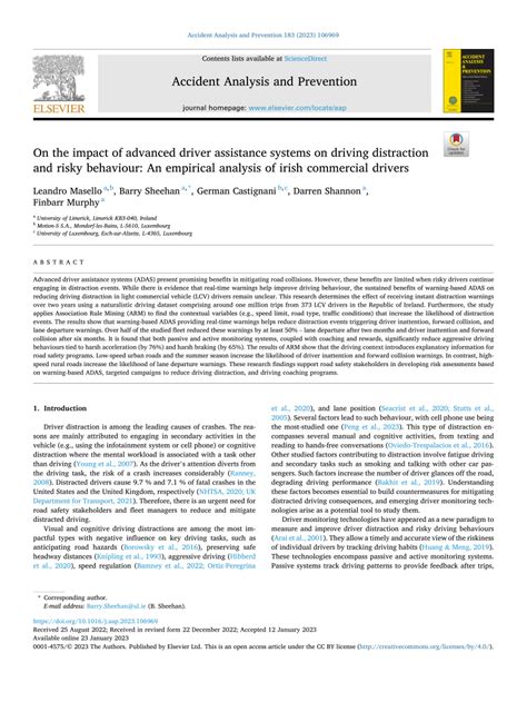 Pdf On The Impact Of Advanced Driver Assistance Systems On Driving Distraction And Risky